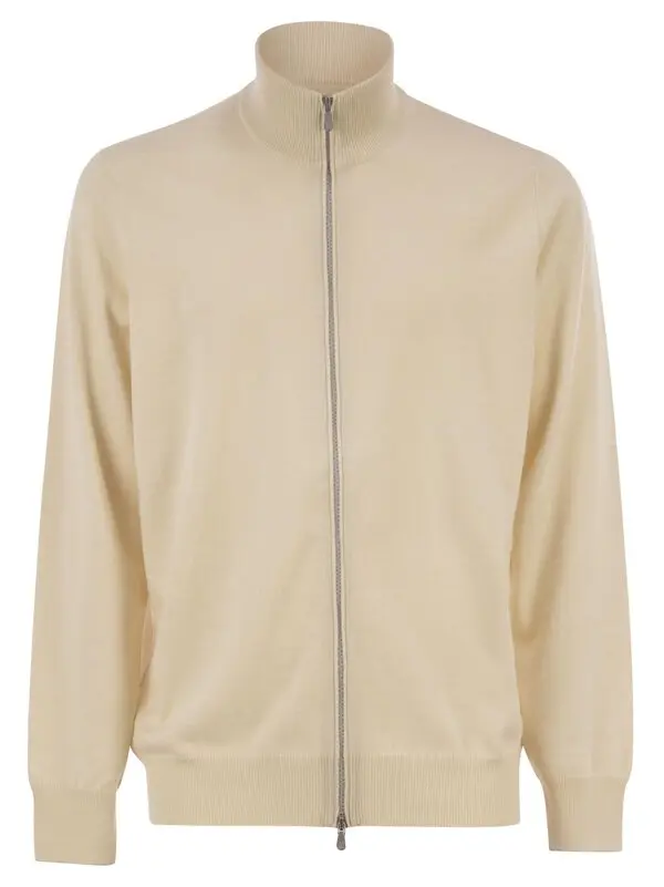 Brunello Cucinelli High-necked Cashmere Cardigan With Zip - White