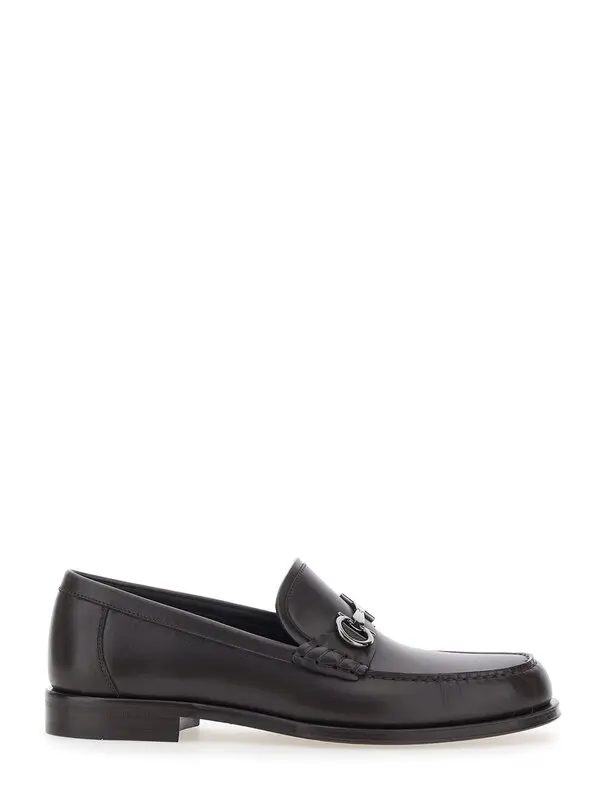 FERRAGAMO Loafers With Metallic Gancini Detail On The Front In Leather - Brown