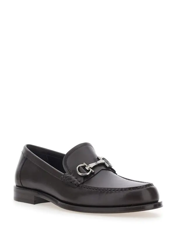 FERRAGAMO Gancini Leather Loafers - Brown