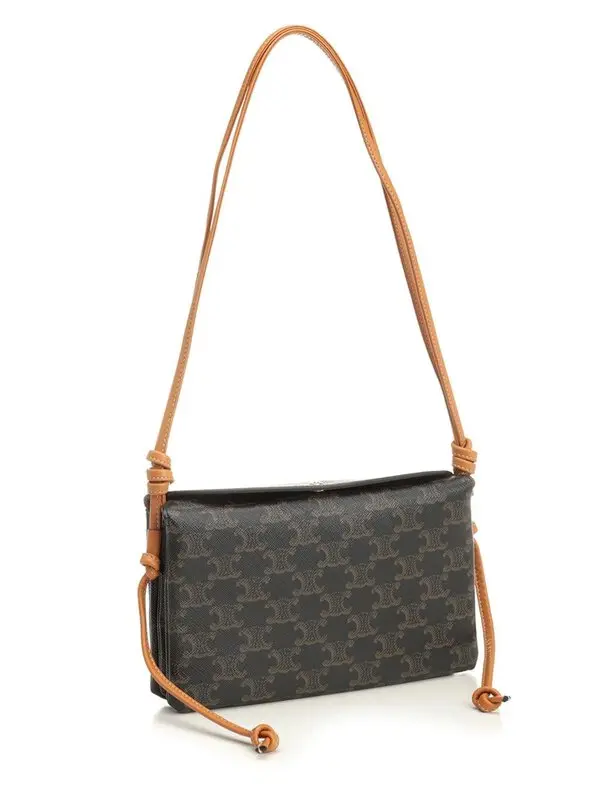Celine Trio Flap Triomphe Canvas Shoulder Bag - Brown