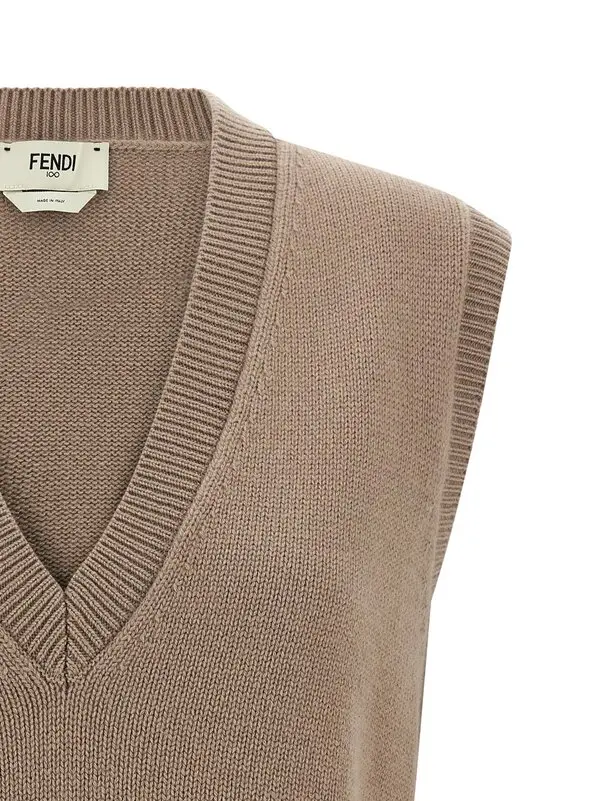 Fendi Cashmere V-neck Vest - Cream