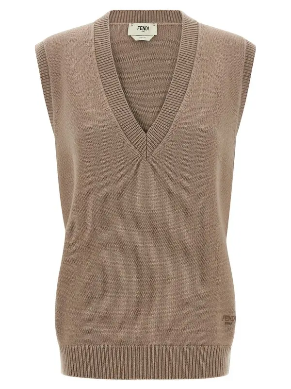 Fendi Cashmere V-neck Vest - Cream