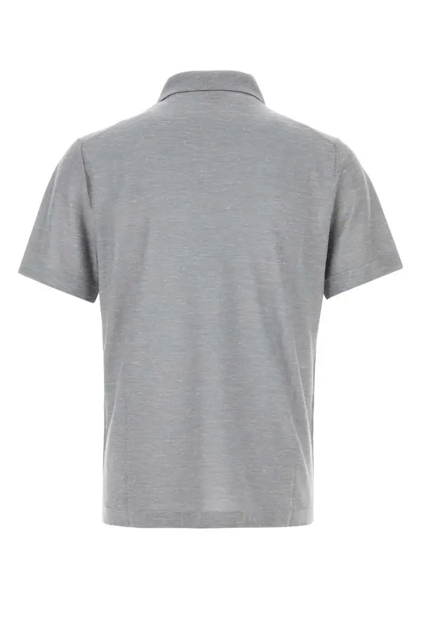 Brioni Melange Grey Cashmere Blend Polo Shirt