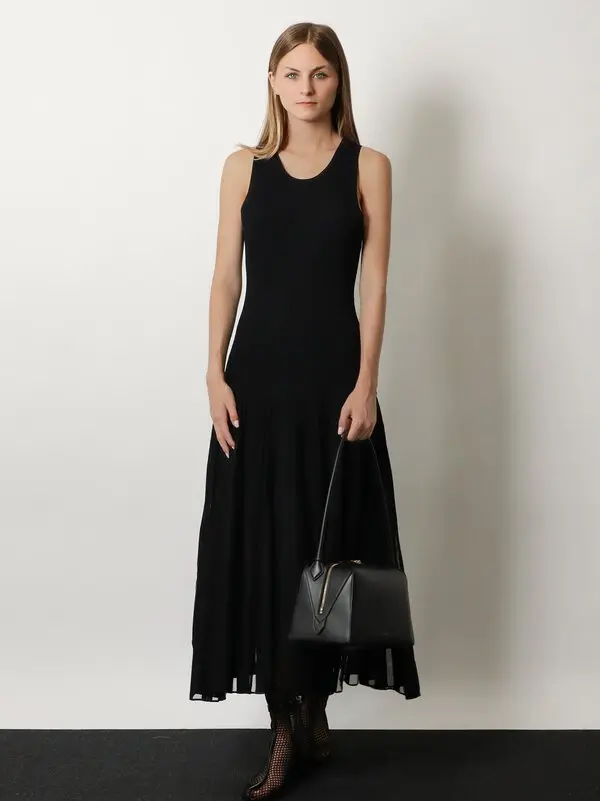 Alaïa Long Pleated Viscose Blend Dress