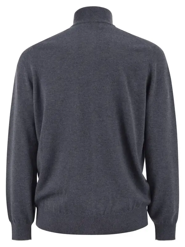 Brunello Cucinelli High-necked Cashmere Cardigan With Zip - Multicolor