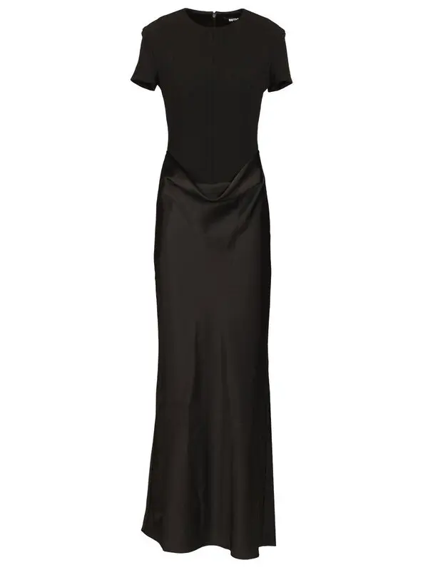 ROTATE BY BIRGER CHRISTENSEN Long Dress With Short Sleeves And Drape - Black