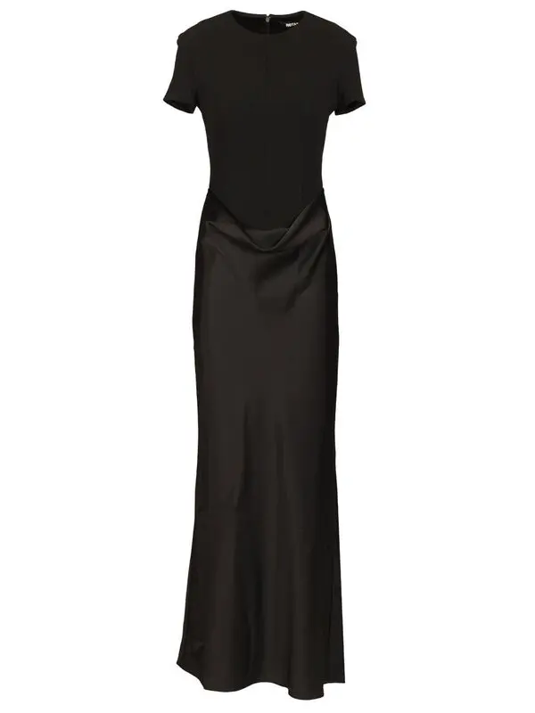 ROTATE BY BIRGER CHRISTENSEN Long Dress With Short Sleeves And Drape - Black