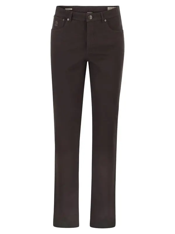 Brunello Cucinelli Garment-dyed Five-pocket Cotton Trousers - Brown
