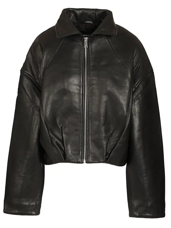 ROTATE BY BIRGER CHRISTENSEN Boxy Leather Jacket - Black