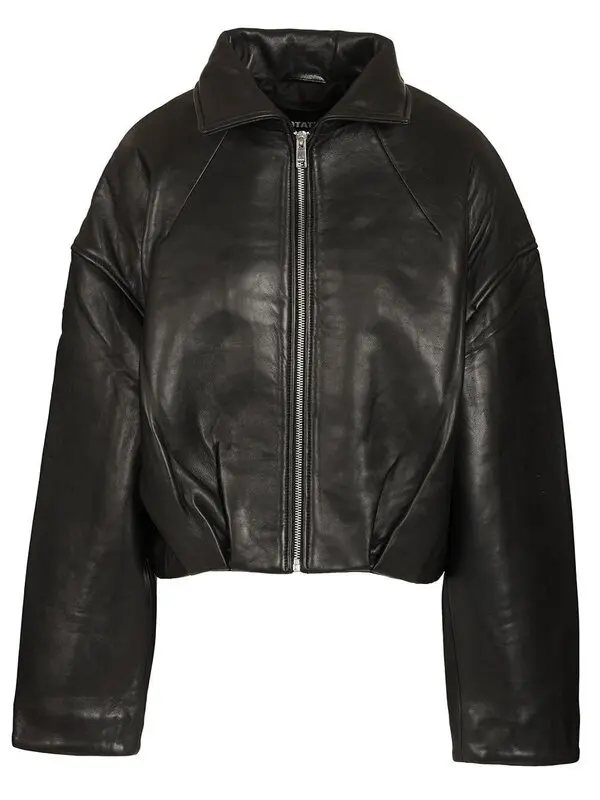 ROTATE BY BIRGER CHRISTENSEN Boxy Leather Jacket - Black
