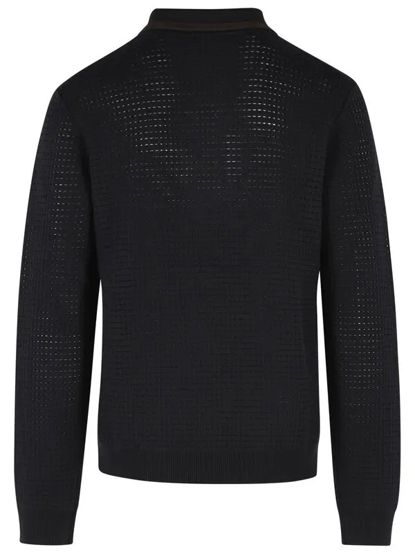 Casablanca Waffle Stitch' Navy Wool Polo Shirt