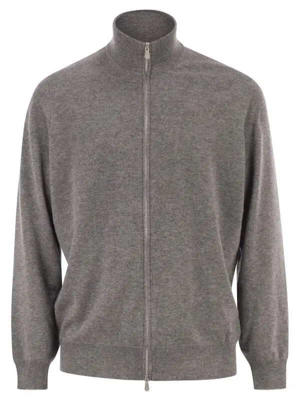 Brunello Cucinelli High-necked Cashmere Cardigan With Zip - Gray