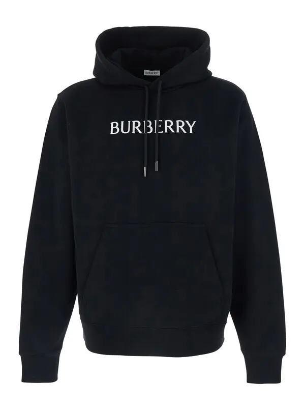 Burberry Black Hoodie With Drawstring And Lettering Logo On The Front In Cotton For - Multicolor