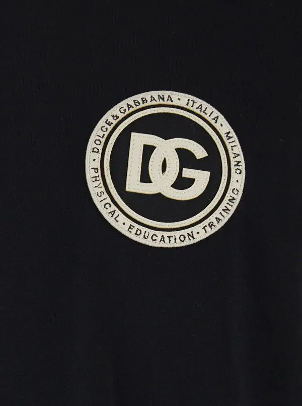 Dolce & Gabbana Crew Neck T-shirt With Logo Embroidery On The Front In Cotton For - Black