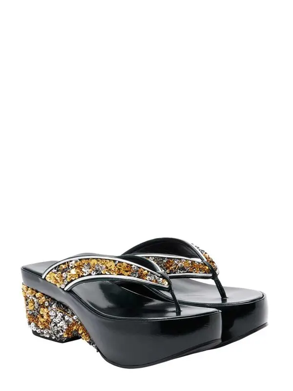 Dries Van Noten Sequined Wedge Flip-flop Sandals