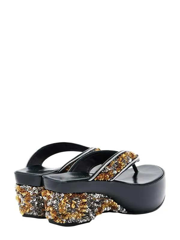 Dries Van Noten Sequined Wedge Flip-flop Sandals