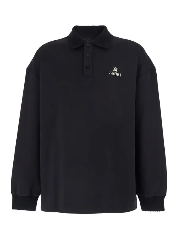 Amiri Black Polo Collar Sweatshirt With Logo Lettering On The Front In Cotton For - Multicolor
