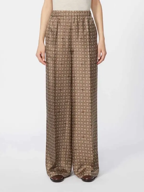 Max Mara Printed Silk Pants Mud - Brown