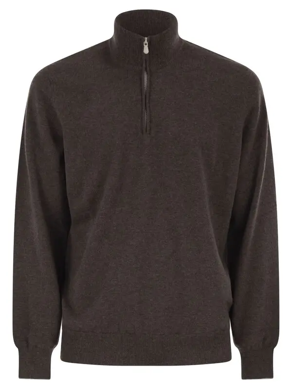 Brunello Cucinelli Cashmere Turtleneck Sweater With Zipper - Brown