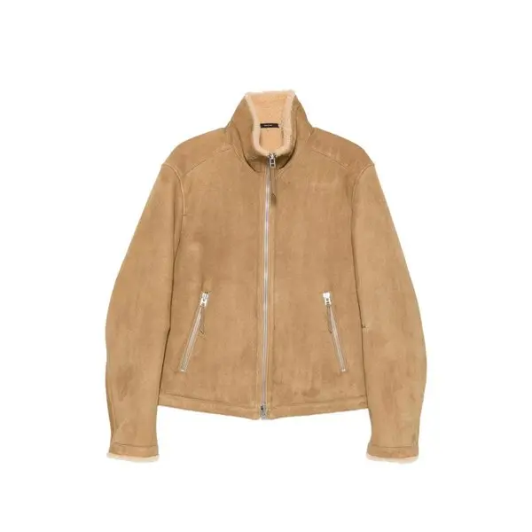 TOM FORD Suede Shearling High Neck Jacket - Brown