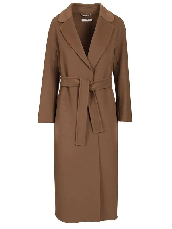 Max Mara Midi Coat In Wool Drap - Brown