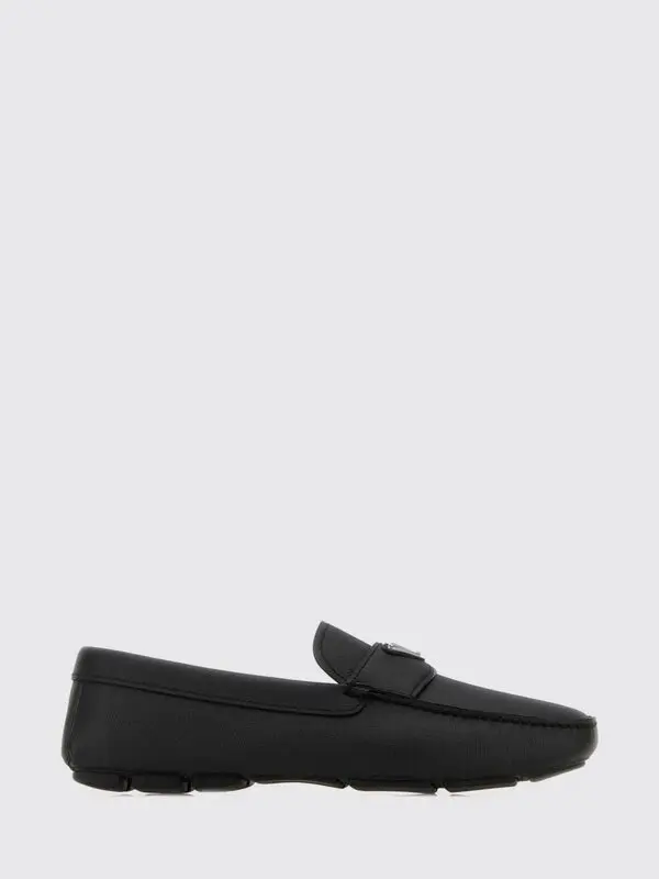 Prada Leather Loafers With Triangle Logo - Black