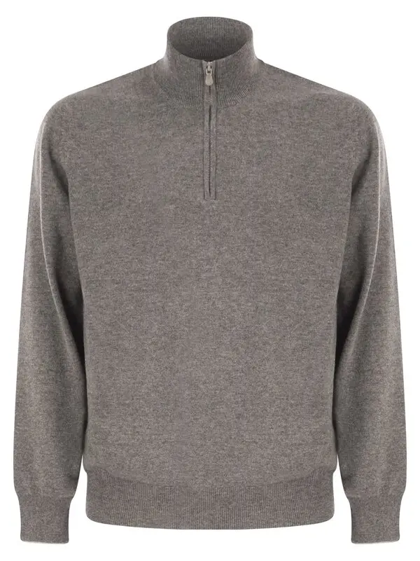 Brunello Cucinelli Cashmere Turtleneck Sweater With Zipper - Gray