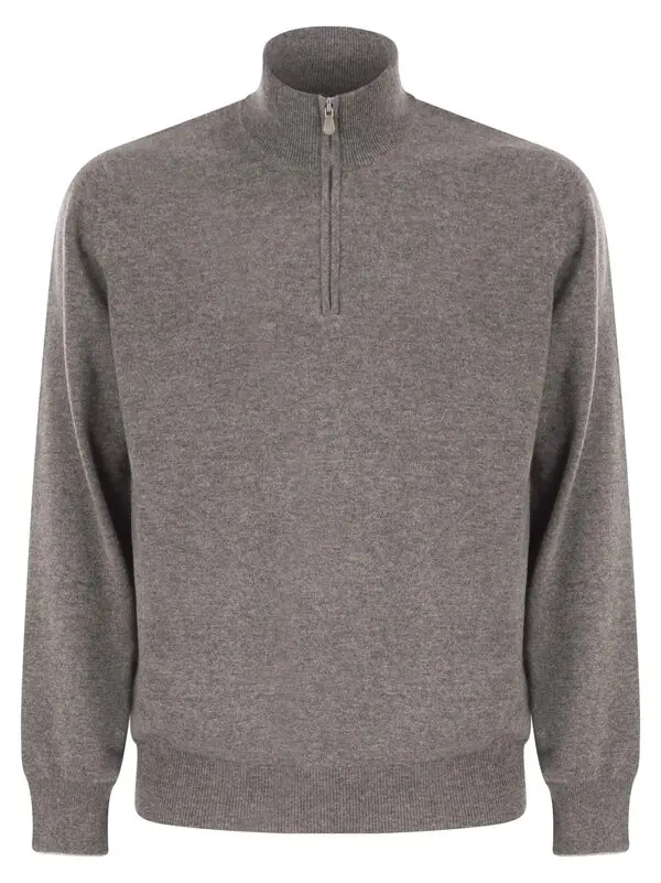 Brunello Cucinelli Cashmere Quarter Zip Turtleneck Sweater - Gray