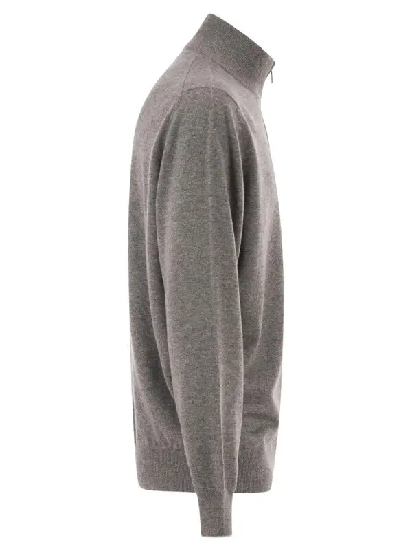 Brunello Cucinelli Cashmere Quarter Zip Turtleneck Sweater - Gray