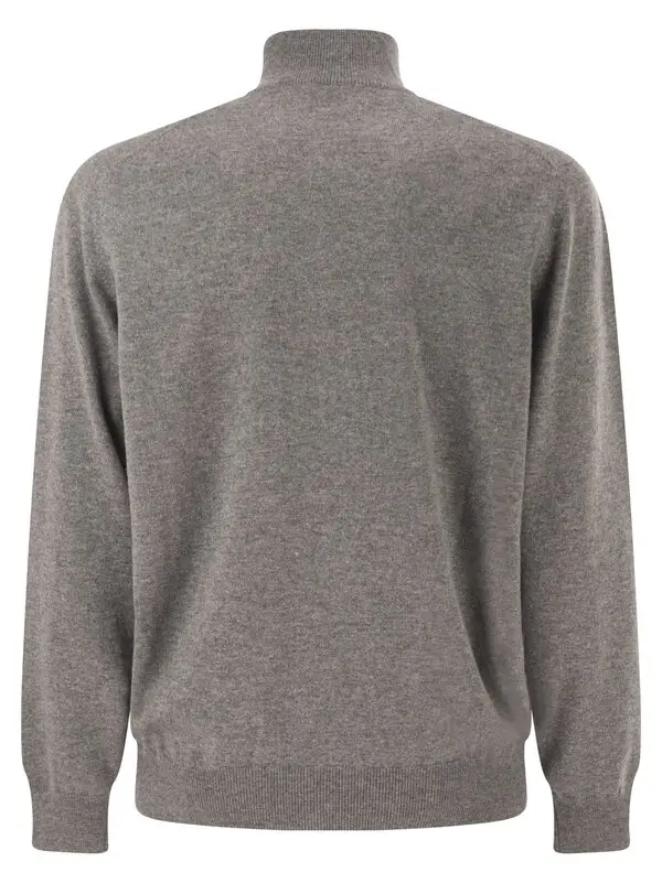 Brunello Cucinelli Cashmere Quarter Zip Turtleneck Sweater - Gray