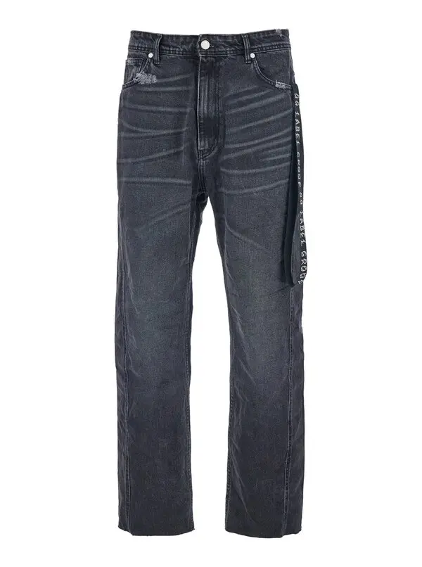 44 LABEL GROUP Black Jeans With Logo Patch On The Rear And Side Strap With Logo In Denim