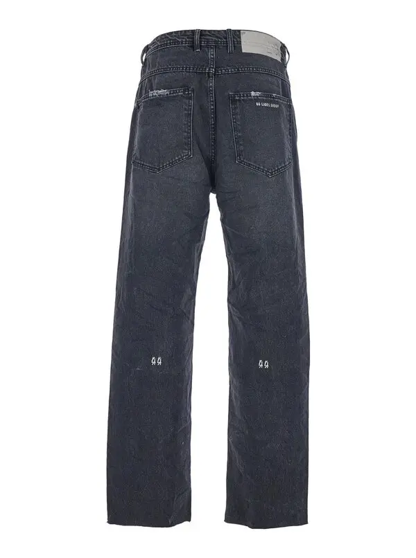 44 LABEL GROUP Black Jeans With Logo Patch On The Rear And Side Strap With Logo In Denim