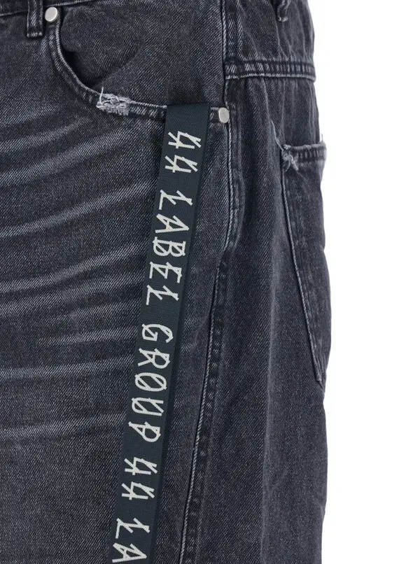 44 LABEL GROUP Black Jeans With Logo Patch On The Rear And Side Strap With Logo In Denim