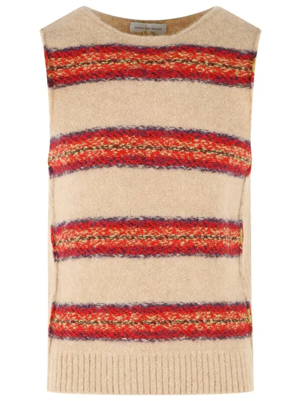 Dries Van Noten Alpaca Blend Striped Waistcoat - Cream