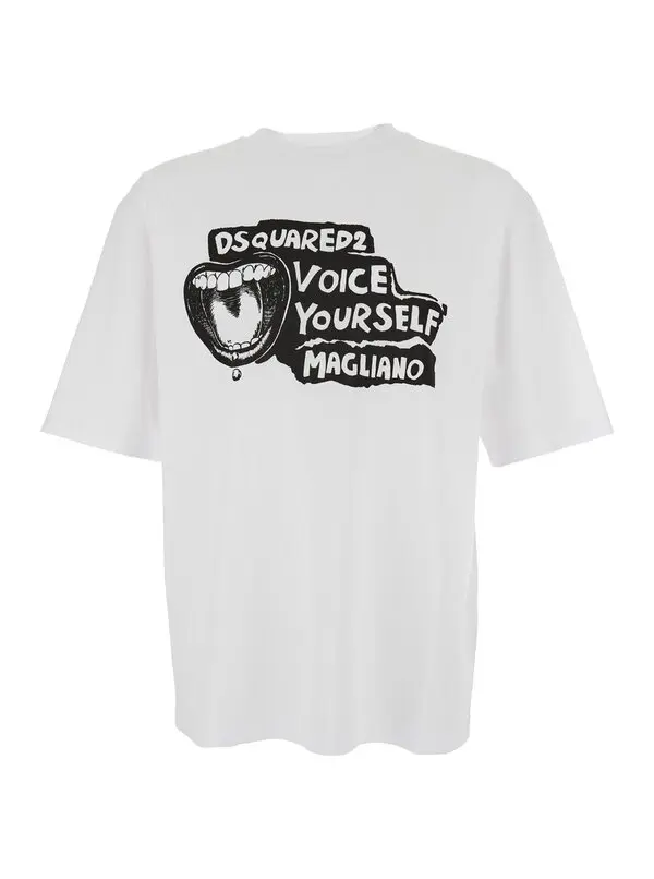 Dsquared2 X Magliano' White Crewneck T-shirt With Maxi Print On The Front In Cotton - Multicolor