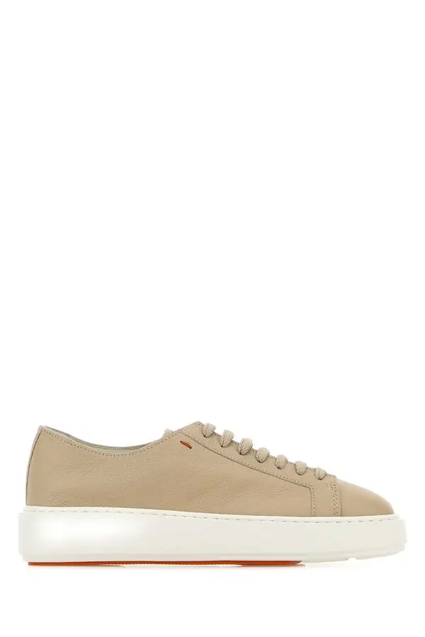 Santoni Beige Leather Clean Sneakers - Brown