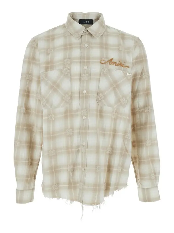 Amiri Beige Shirt With Check Pattern And Lettering Logo On Front And Backin Flannel - Multicolor