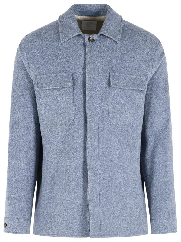 Eleventy Light Cotton And Wool Overshirt - Blue