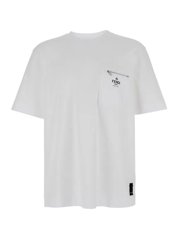 Fendi T-shirt With Logo Print On The Front In Cotton - White