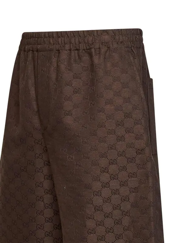 Gucci Brown Linen Blend Gg Canvas Shorts - Multicolor