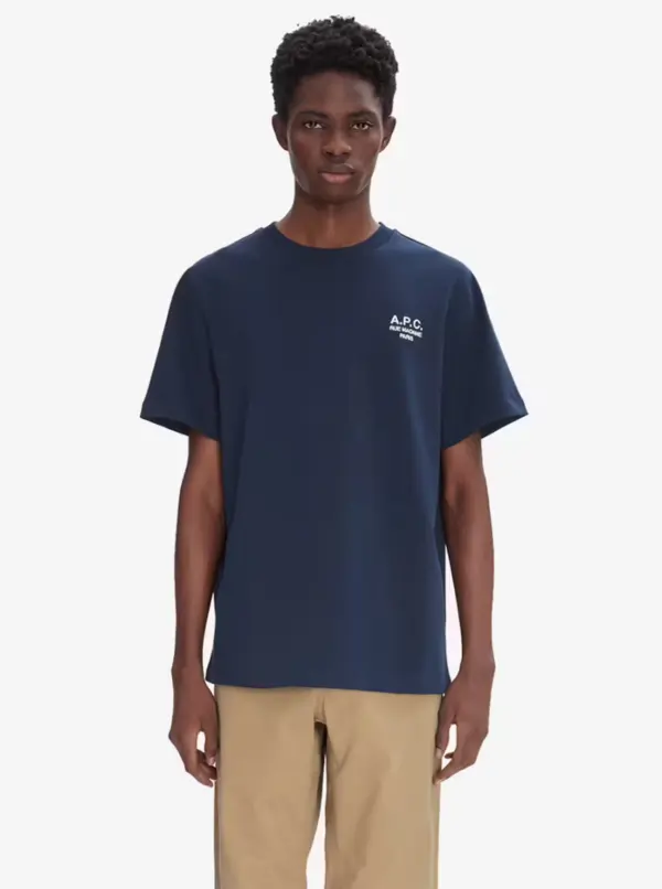 A.p.c. Blue Crew Neck T-shirt With Embroidered Logo On Front In Cotton - Multicolor