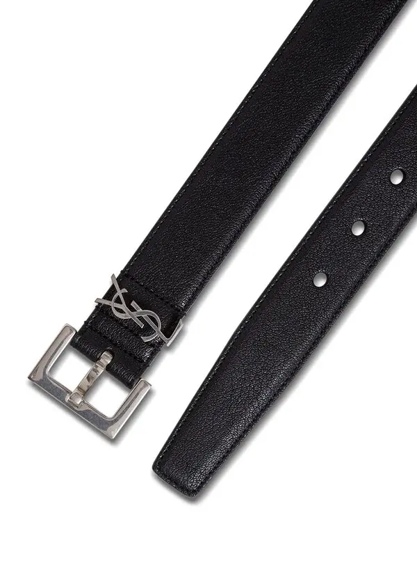 Saint Laurent Leather Belt With Silver Buckle For