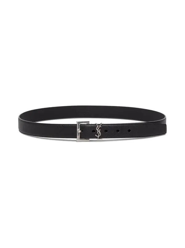 Saint Laurent Leather Belt With Silver Buckle - Black