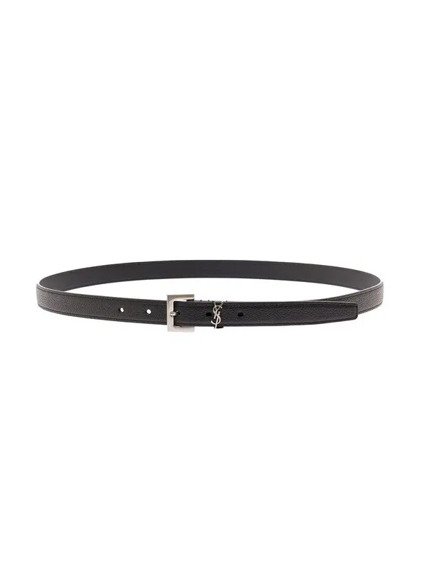 Saint Laurent Belt 'cassandra' In Leather With Silver Buckle For