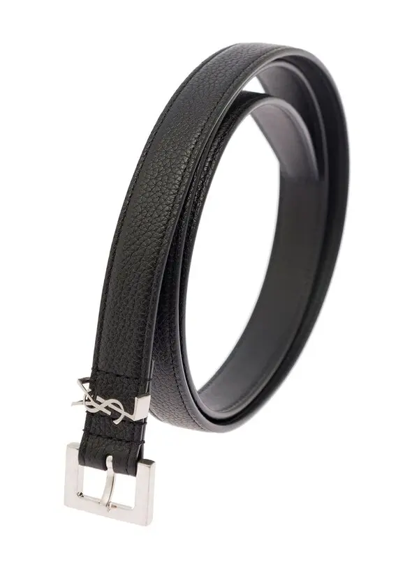 Saint Laurent Belt 'cassandra' In Leather With Silver Buckle For