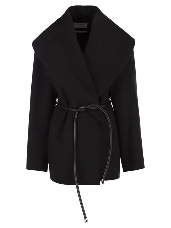 Sportmax Spxuguale Wrap Short Coat In Virgin Wool - Black