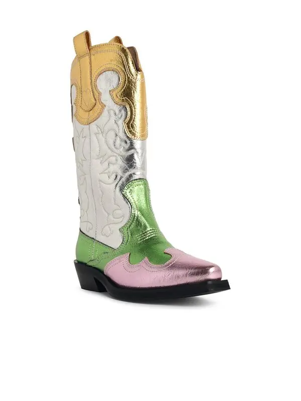 GANNI Western Embroidered Mid Calf Boots - Multicolor