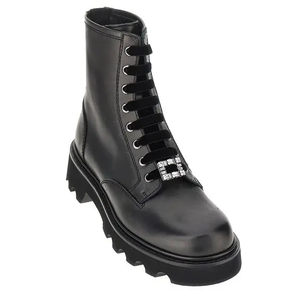 ROGER VIVIER Leather Viv' Rangers Truck Boots - Black