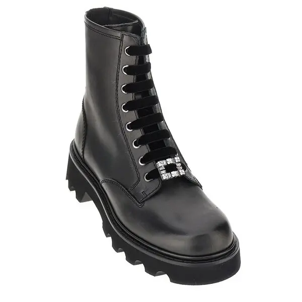 ROGER VIVIER Leather Viv' Rangers Truck Boots - Black