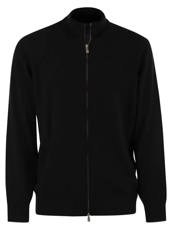 Brunello Cucinelli High-necked Cashmere Cardigan With Zip - Black
